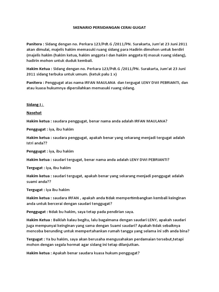 Skenario Persidangan Cerai Gugat | PDF