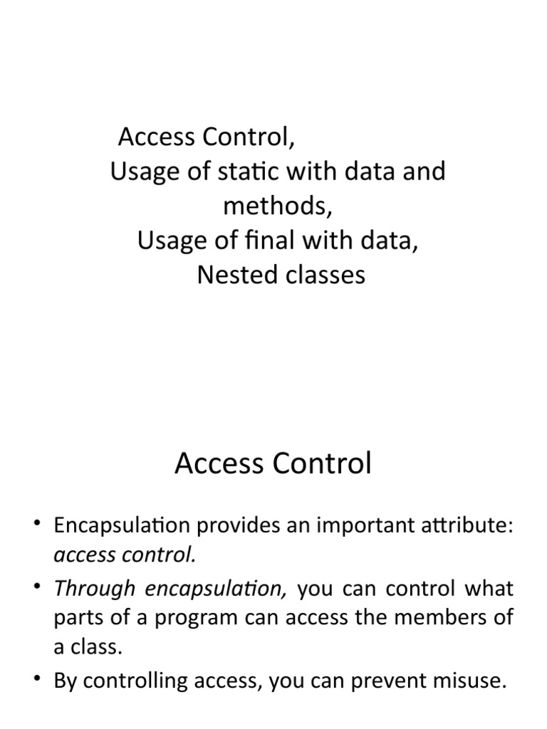 Access Control Usage Of Static With Data And Methods Usage Of Final