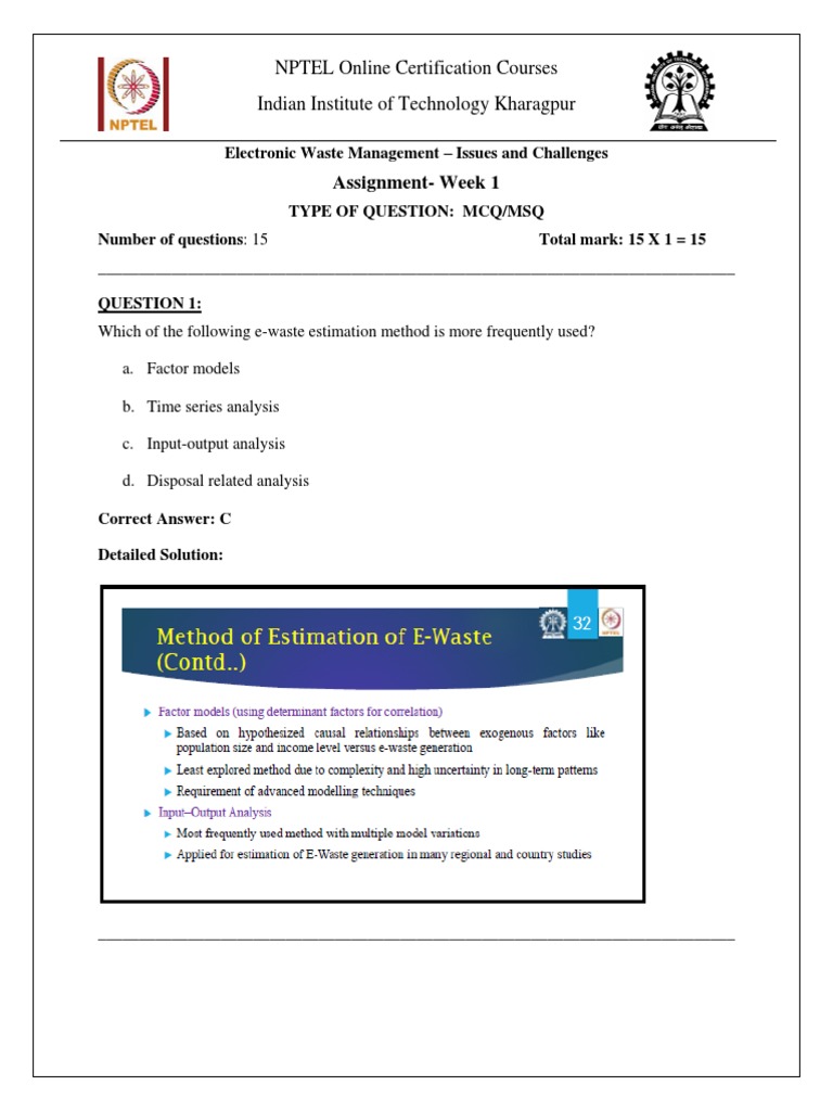 E-Waste Management MCQ Assignment | PDF | Electronic Waste | Waste ...