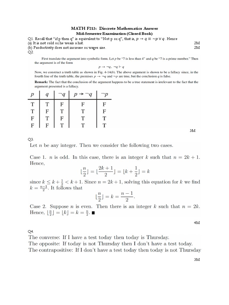 MATH F213: Discrete Mathematics Answer | PDF | Mathematics | Mathematical Analysis