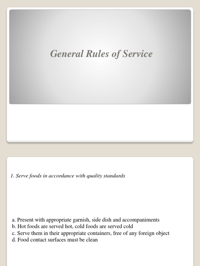 Essential Restaurant Service Rules | PDF | Tableware | Foods