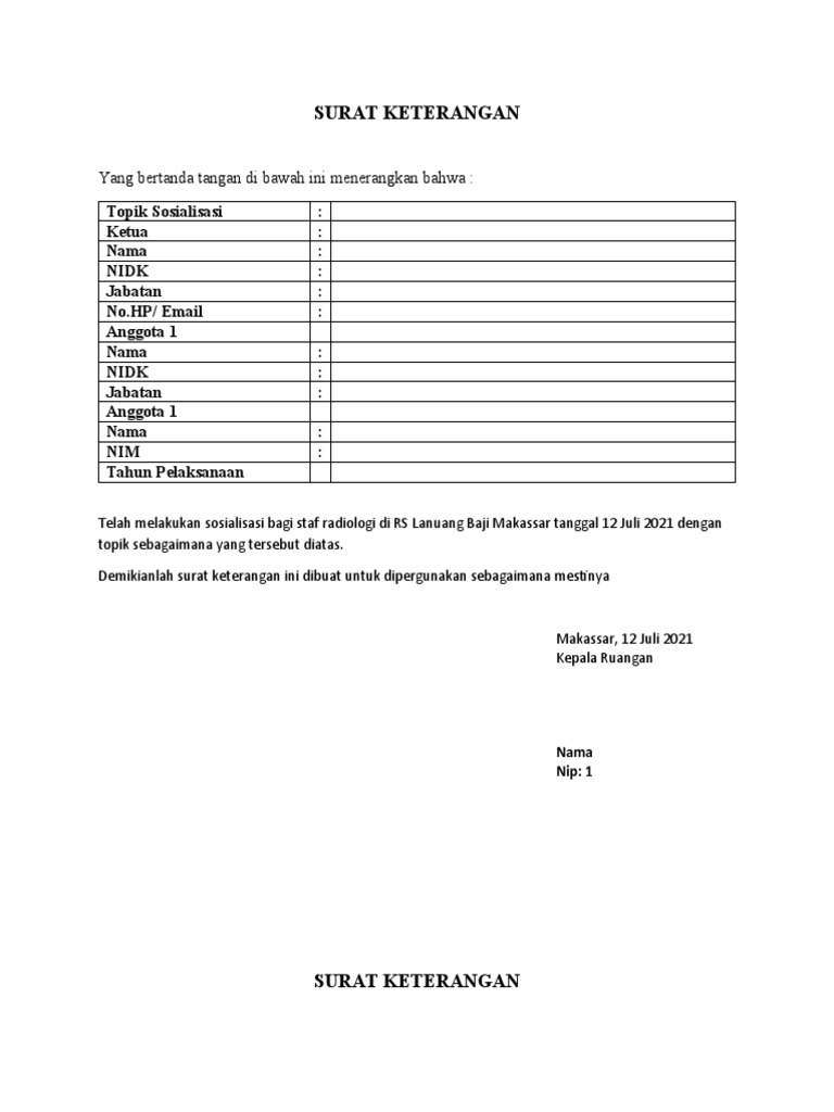 Contoh SURAT KETERANGAN Pengabdian Masyarakat | PDF