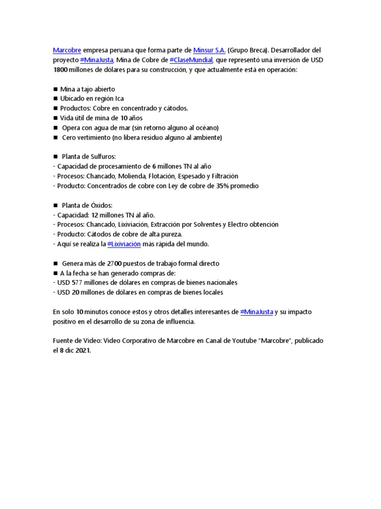Marcobre Minsur S.A. #Minajusta #Clasemundial | PDF