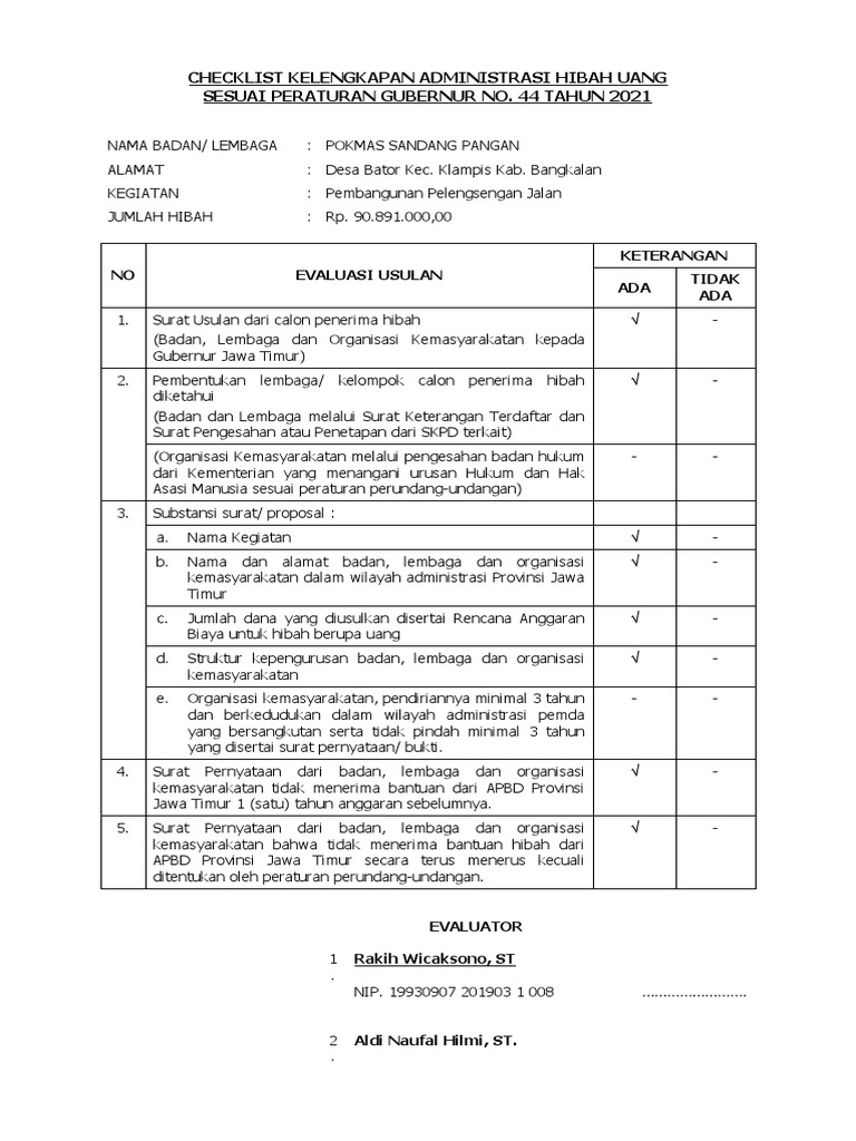 Checklist Administrasi | PDF
