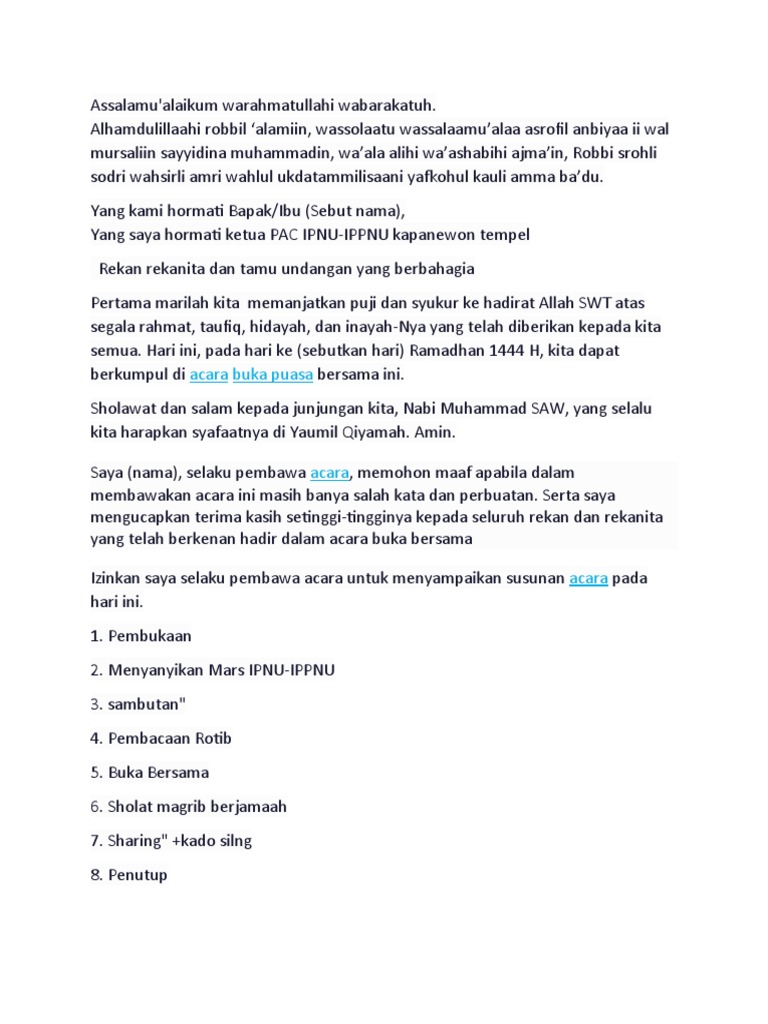 Teks mc bukber | PDF