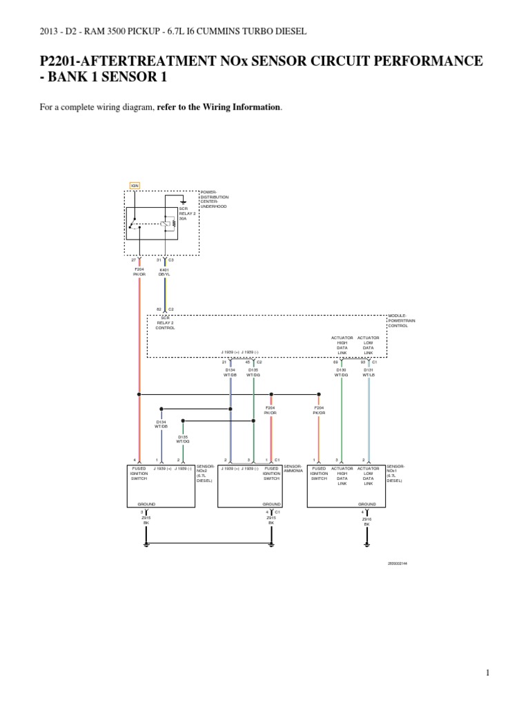 P2201-Aftertreatment Nox Sensor Circuit Performance - Bank 1 Sensor 1 ...