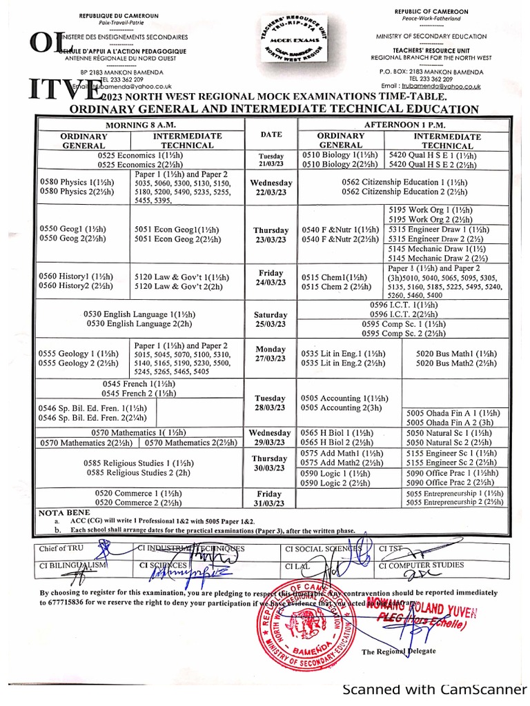 2023 Timetables NWR Mock Exams | PDF