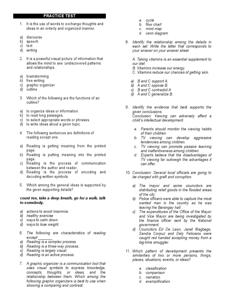 R&W - Practice Test | PDF | Essays | Cognition