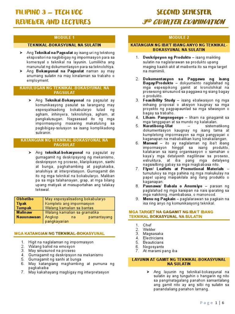 Q3 - Filipino 3-Techvoc | PDF