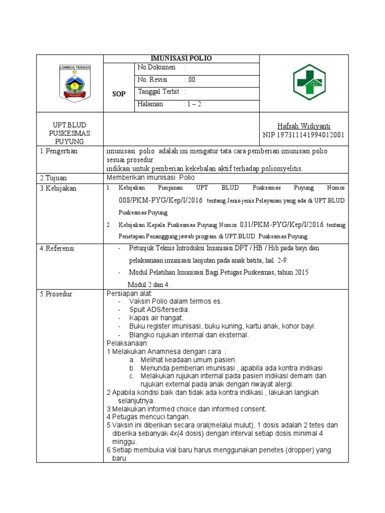 Sop Imunisasi Polio | PDF