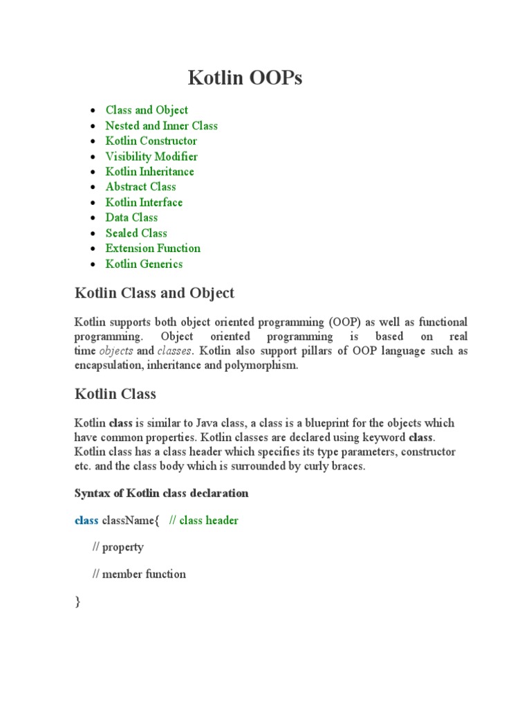 Kotlin OOPs | PDF | Class (Computer Programming) | Inheritance (Object Oriented Programming)