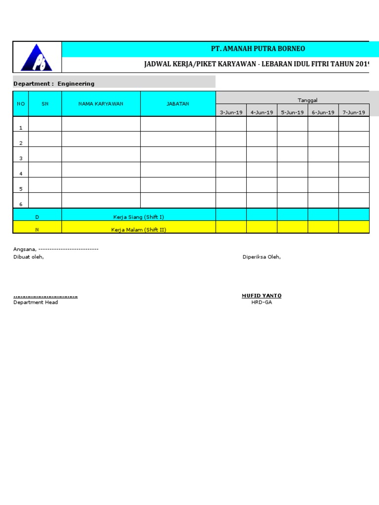 Form Piket Lebaran Karyawan | PDF