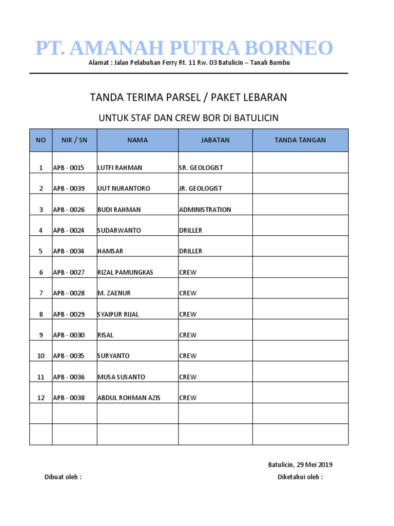 Form Tanda Terima | PDF