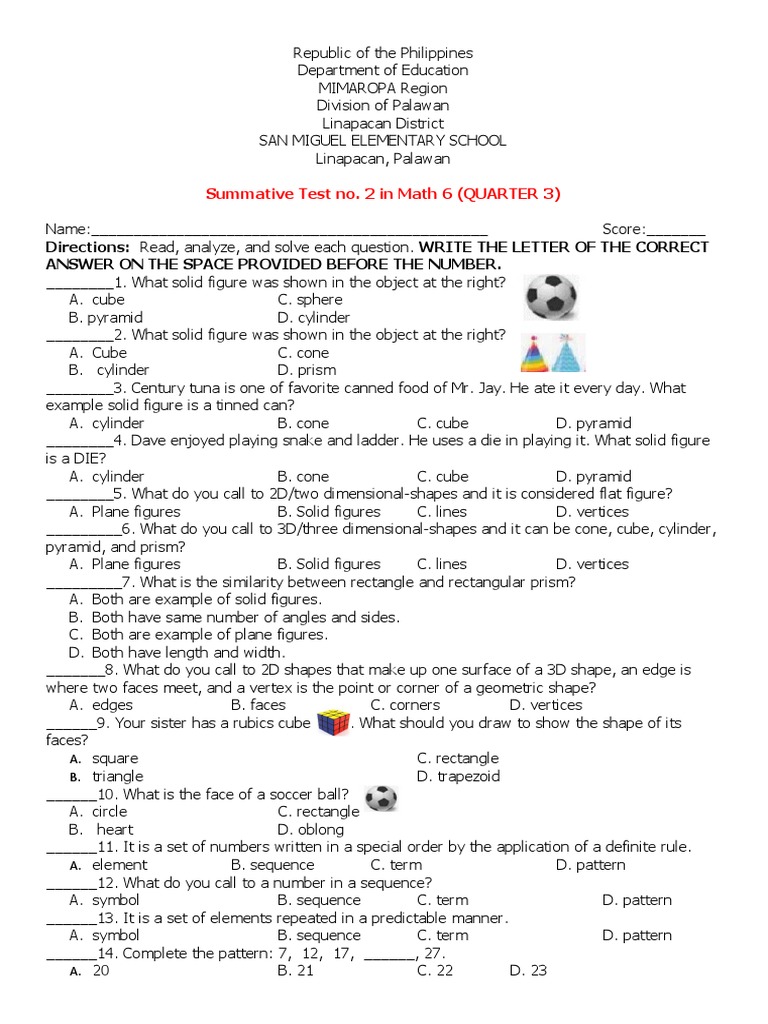 Summative Test No. 2 in Math 6 (QUARTER 3) | PDF | Shape | Rectangle