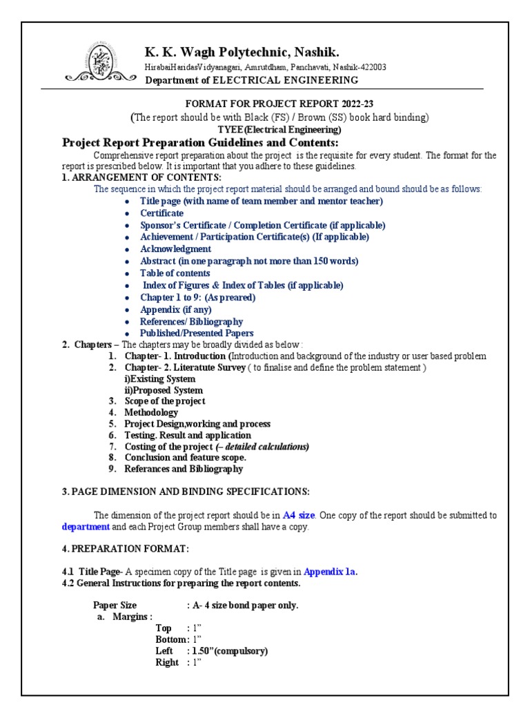 K. K. Wagh Polytechnic, Nashik.: (Project Report Preparation Guidelines and Contents | PDF ...