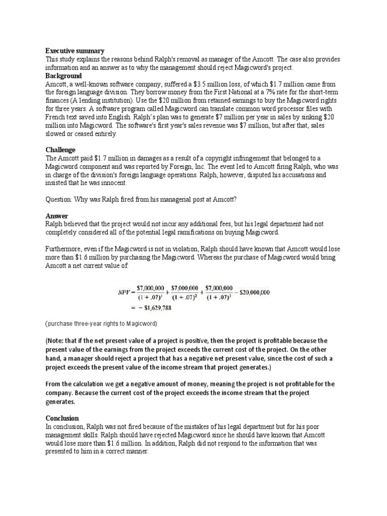 Amcott Loses | PDF | Present Value | Income