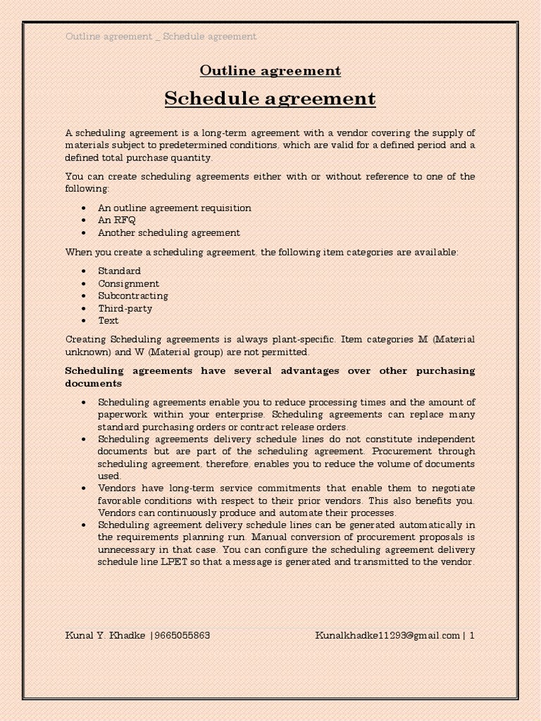 Outline Aggrement - Schedule Agreement | PDF | Procurement | Logistics