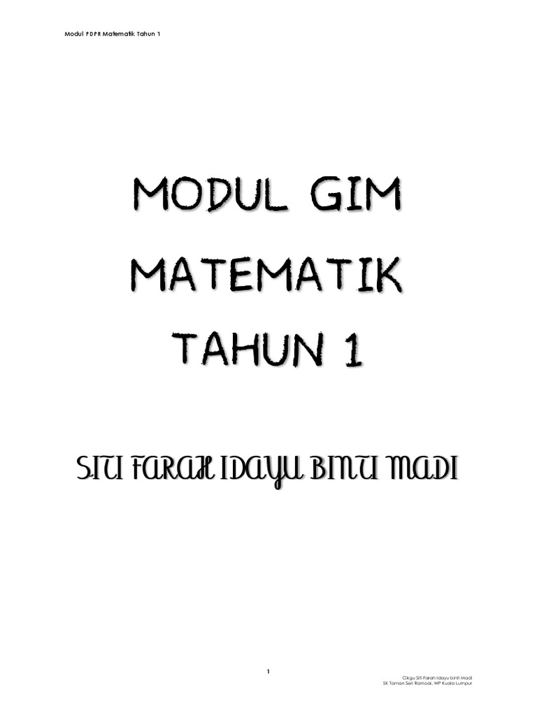 Modul Pdpr Matematik Tahun 1 2021 Pdf