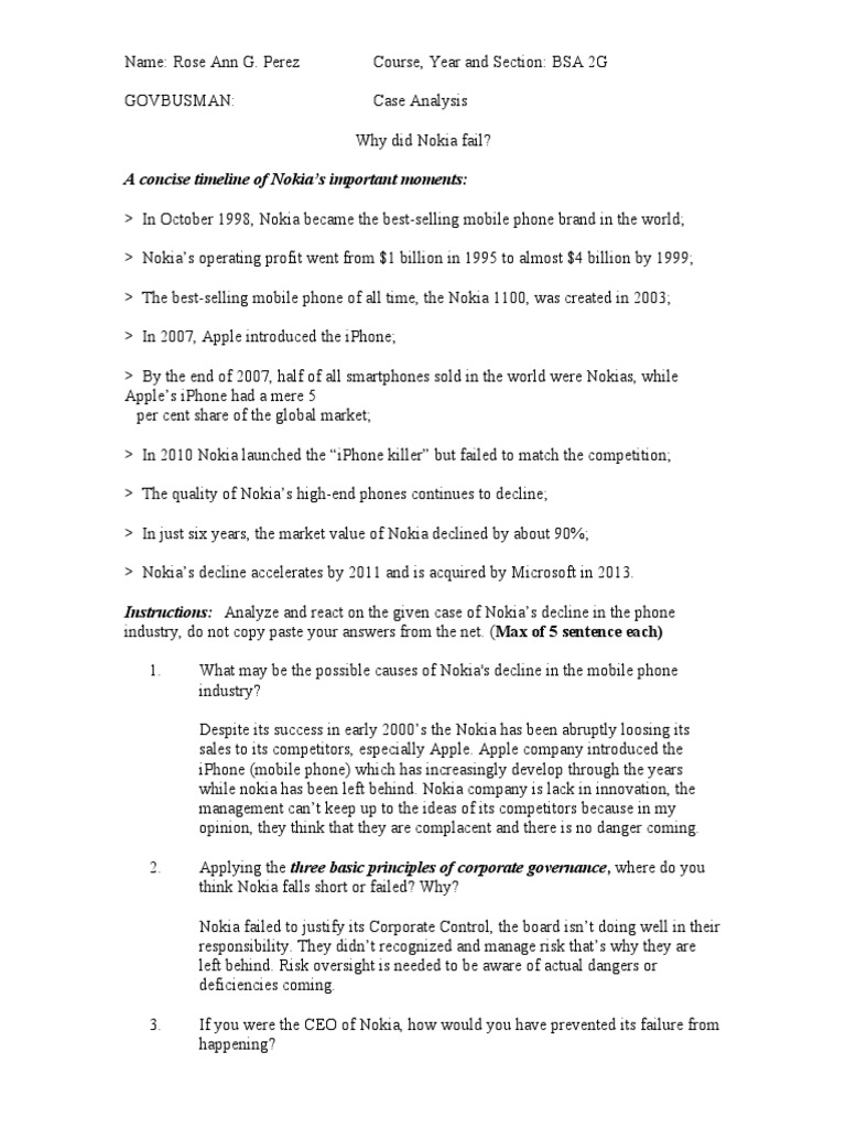 Activity 2 - Case Analysis of Nokia | PDF | Nokia | I Phone