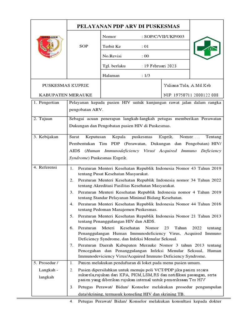 Sop PDP Arv Puskesmas Kuprik | PDF