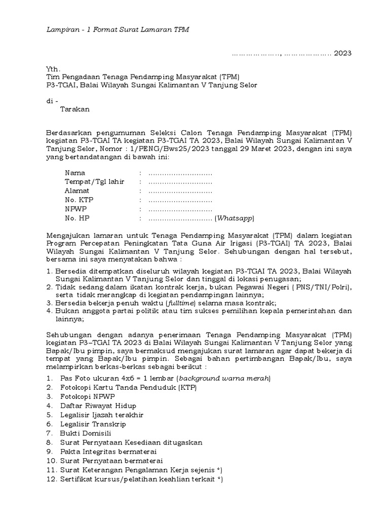 Format Pendaftaran TPM 2023 | PDF | Hukum