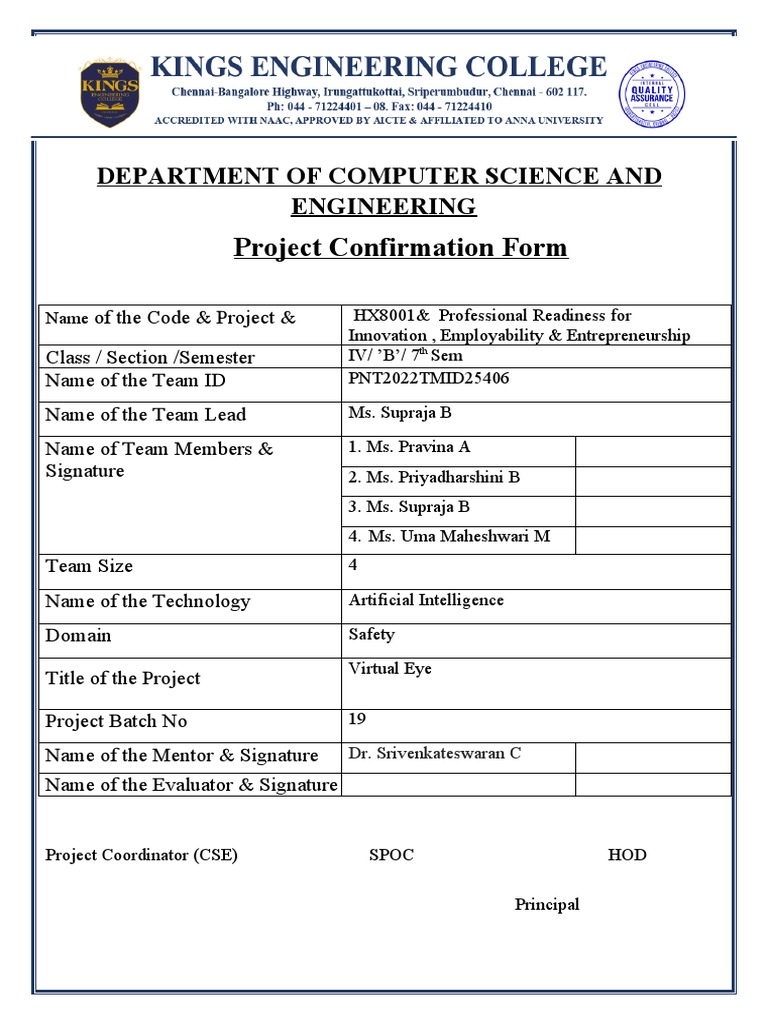 Project Confirmation Form: Department of Computer Science and ...