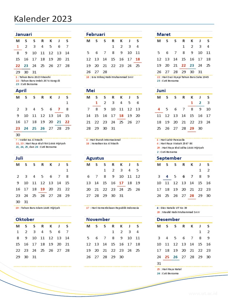 Kalender Masehi 2023 Sederhana A4 Simple Calendar | PDF