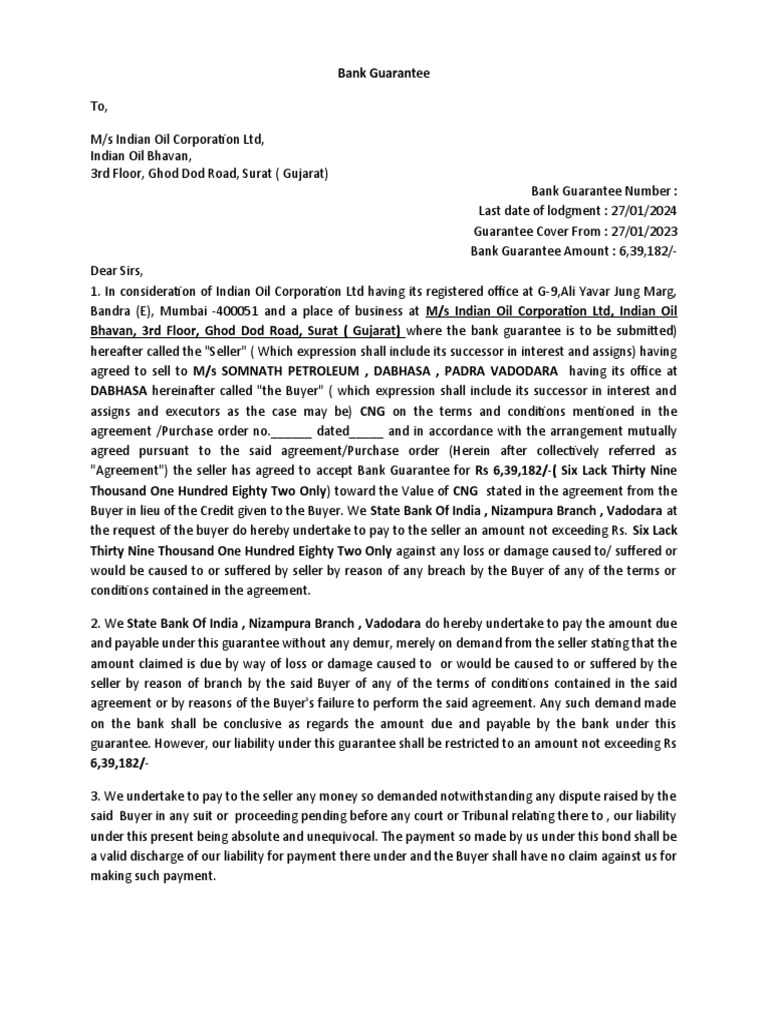 BG Format | PDF | Guarantee | Justice