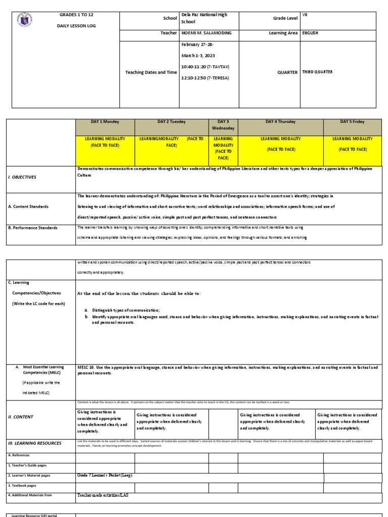 DLL Week 3 Q3 NMS | PDF | Learning | Earthquakes