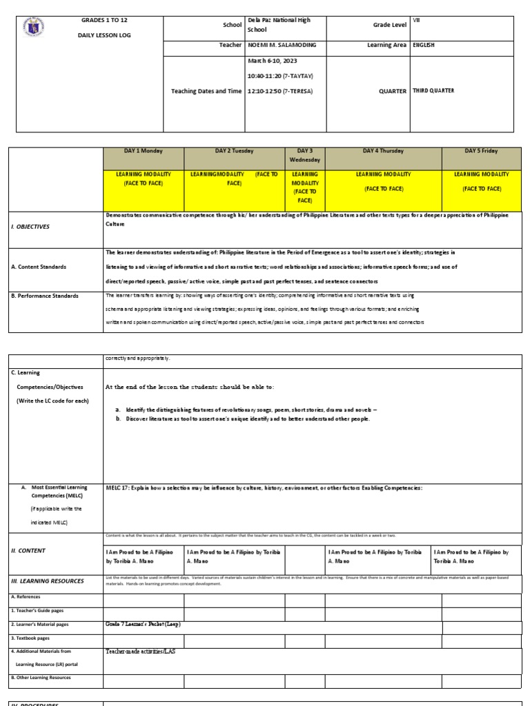 DLL Week 4 Q3 NMS | PDF | Learning | Senses