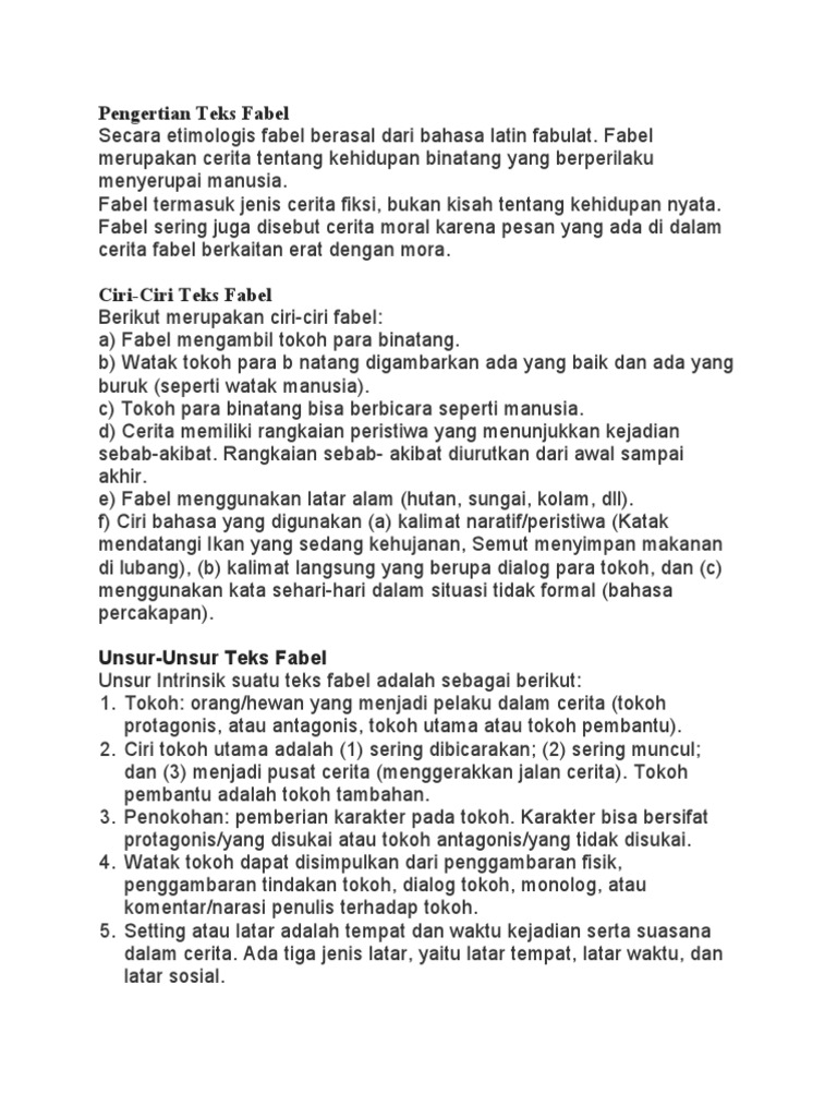 Pengertian dan Ciri Teks Fabel | PDF