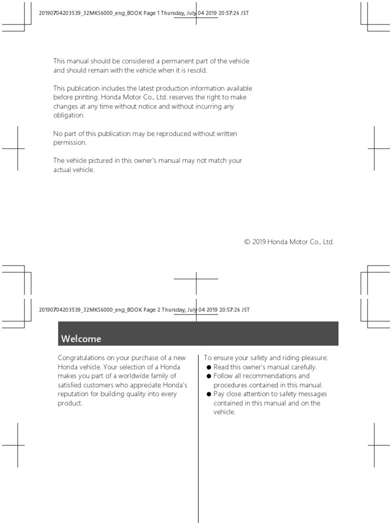 AT 2019 CRF1100 AT 2019 Owners Manual | PDF | Anti Lock Braking System ...