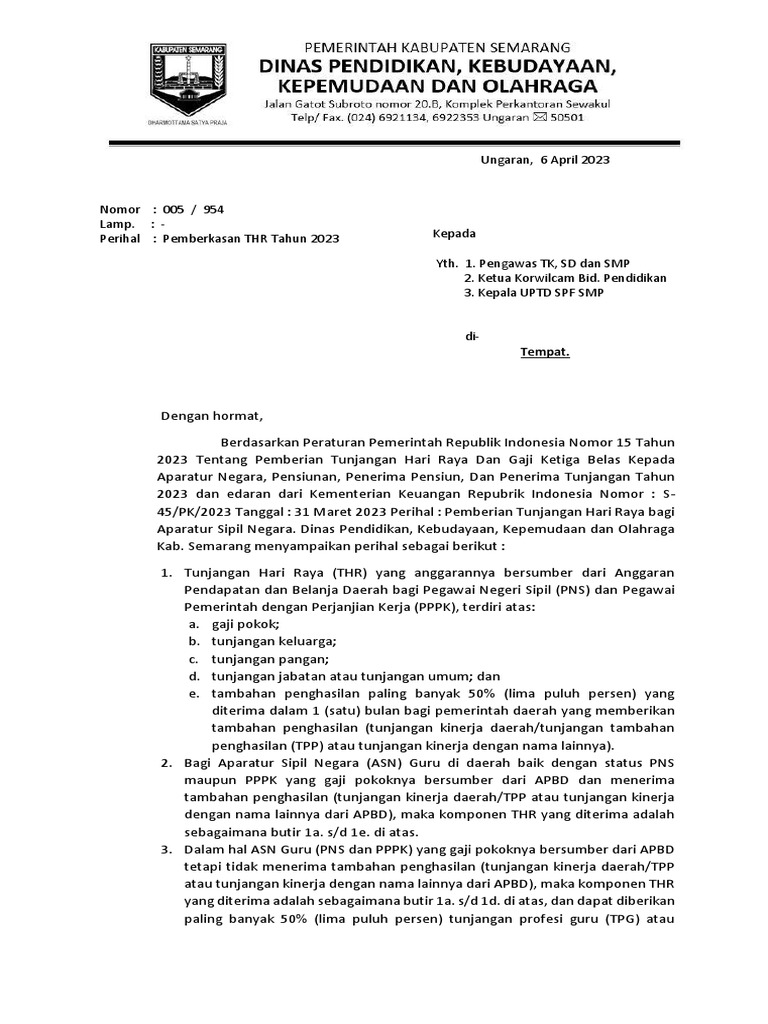 Edaran Pemberkasan THR 2023 | PDF