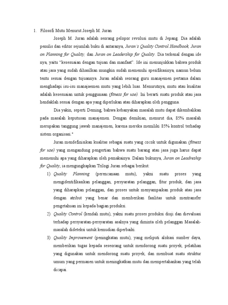 Filosofi Mutu Juran dan Deming | PDF
