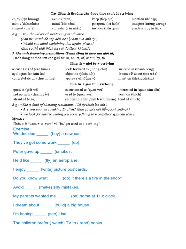 Gerunds Following Prepositions (Danh Đ NG T Theo Sau Gi I T ) | PDF