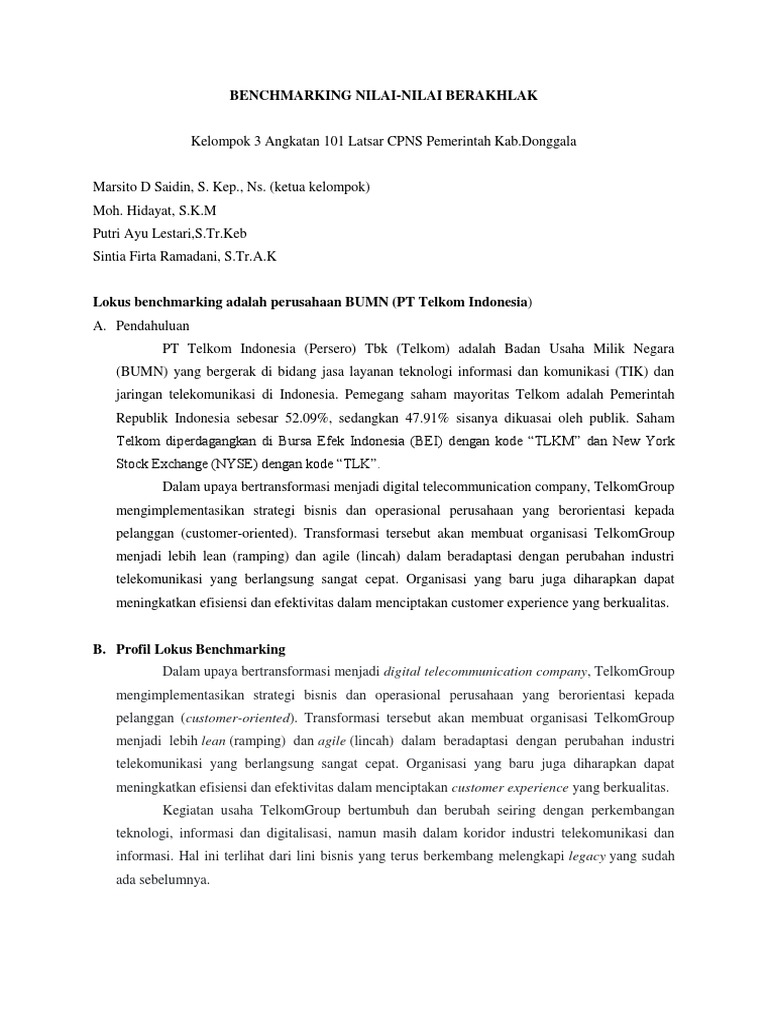 Benchmarking Nilai Berakhlak di Telkom | PDF