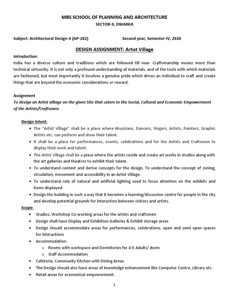 Second Year Design Brief - Artist Village | Download Free PDF ...
