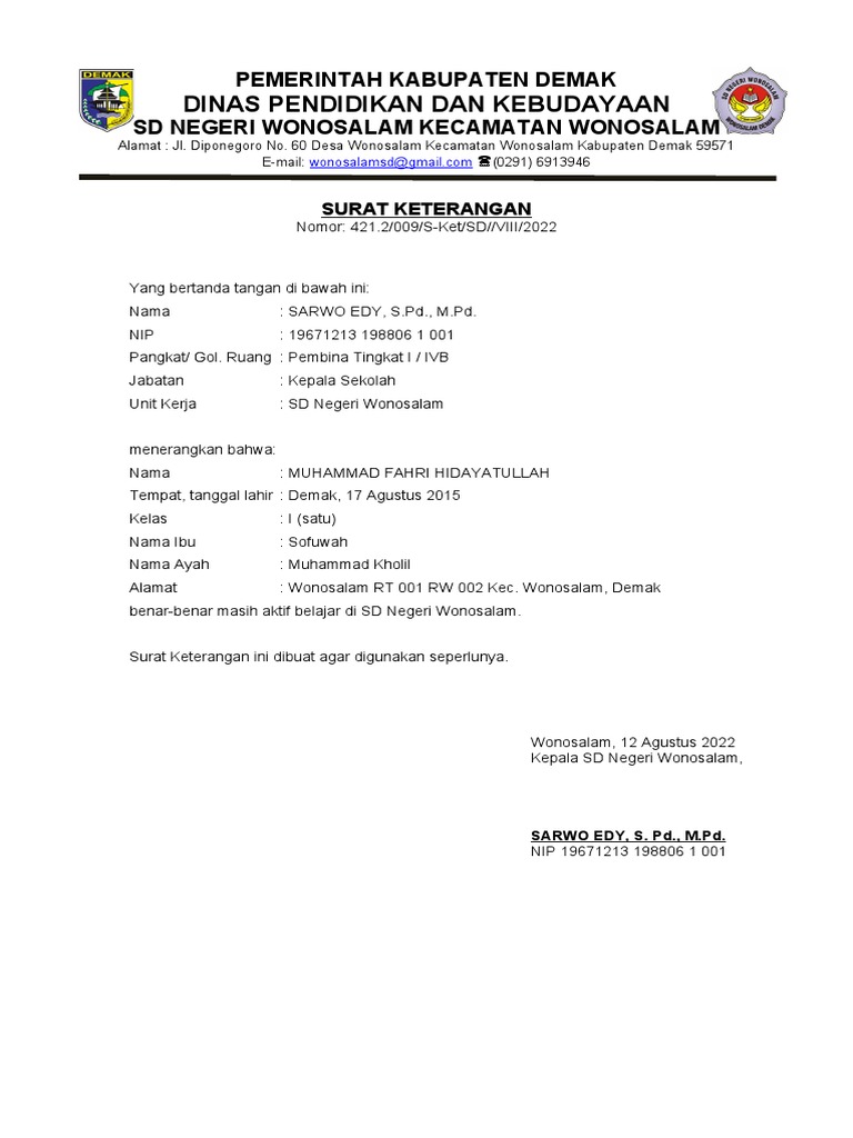 Contoh Surat Keterangan Siswa Pdf