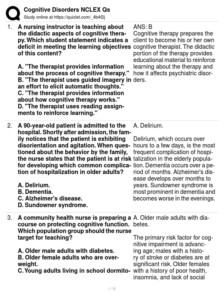Cognitive Disorder 1 Quizlet | PDF | Psychotherapy | Cognitive Therapy