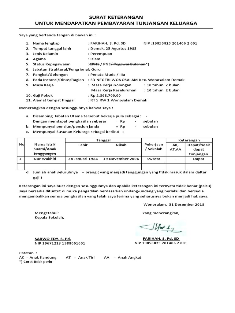 Contoh Surat Keterangan Untuk Mendapatkan Tunjangan (SKUM) | PDF