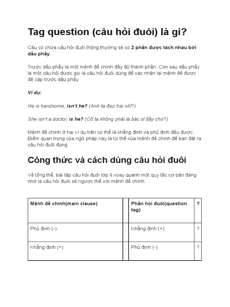 Tag Question and Exercises | PDF