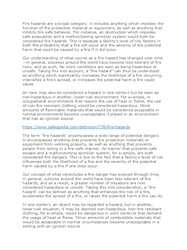 Fire Hazards Are A Broad Category | PDF | Fires | Hazards