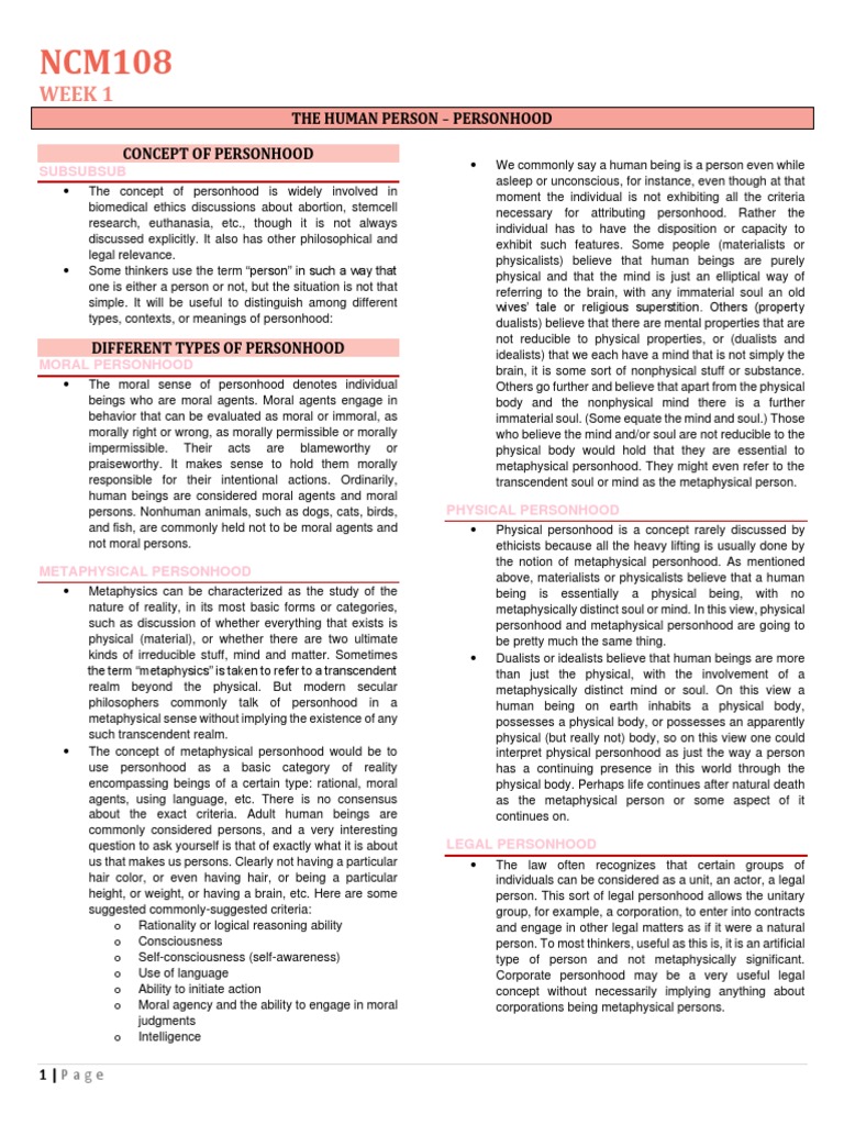 Understanding Personhood Concepts | PDF | Metaphysics | Mind