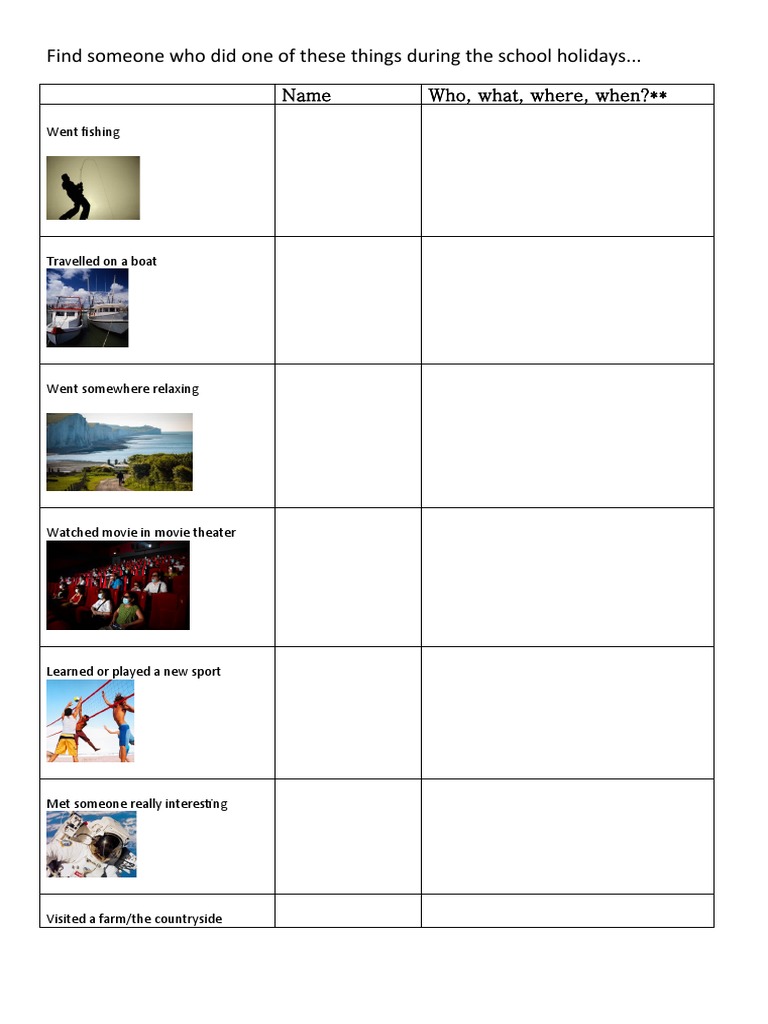 Find Someone Who After Summer Holidays | PDF