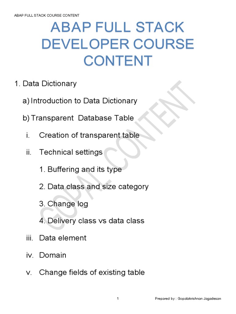 ABAP Full Stack Course Content - Gopal | PDF | Class (Computer ...