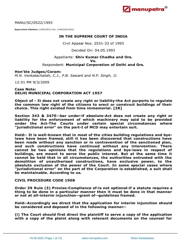 Shiv Kumar Chadha and Ors Vs Municipal Corporations930522COM259804 ...