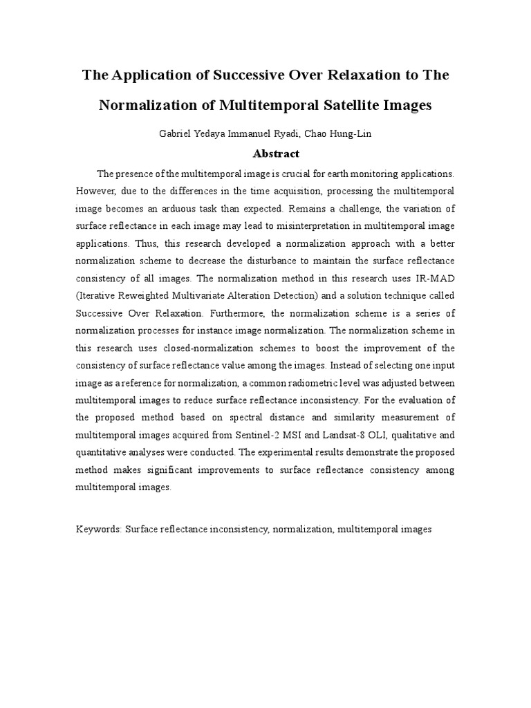 The Application of Successive Over Relaxation To The Normalization of Multitemporal Satellite ...