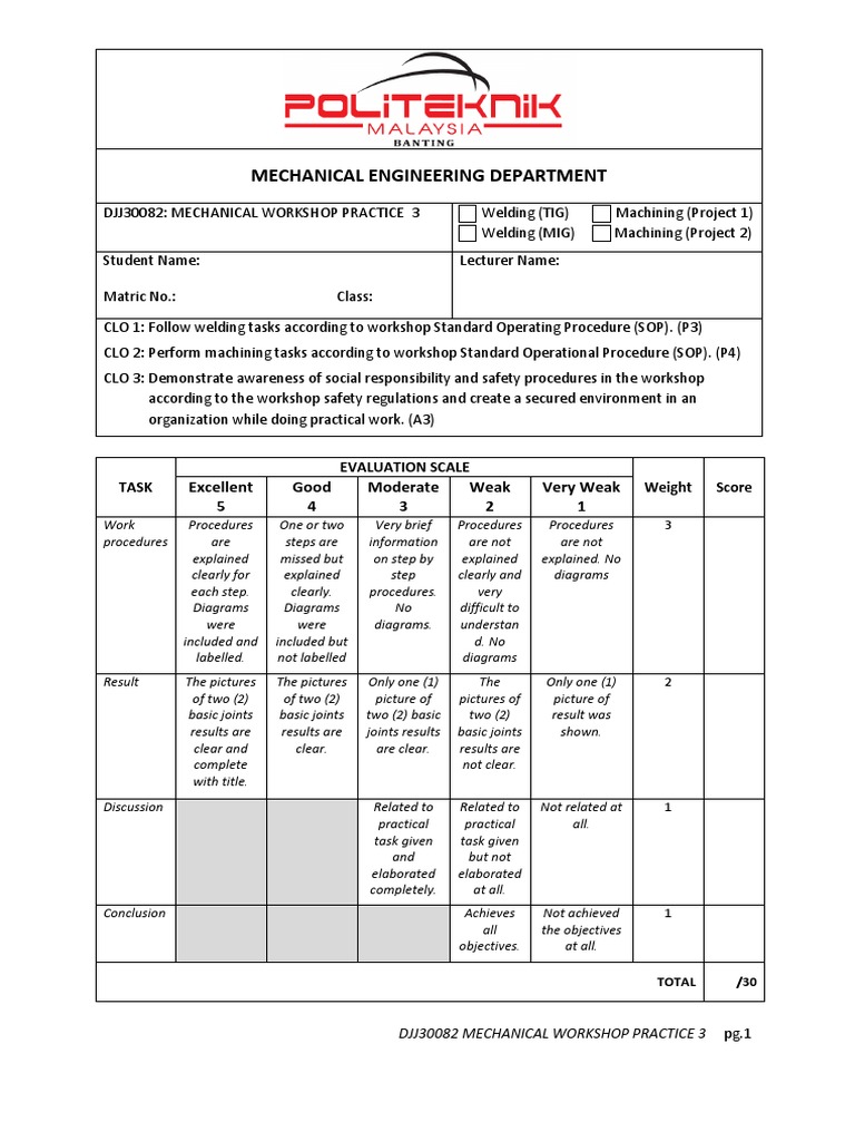 DJJ30082 Mechanical Workshop Practice 3 Report | PDF
