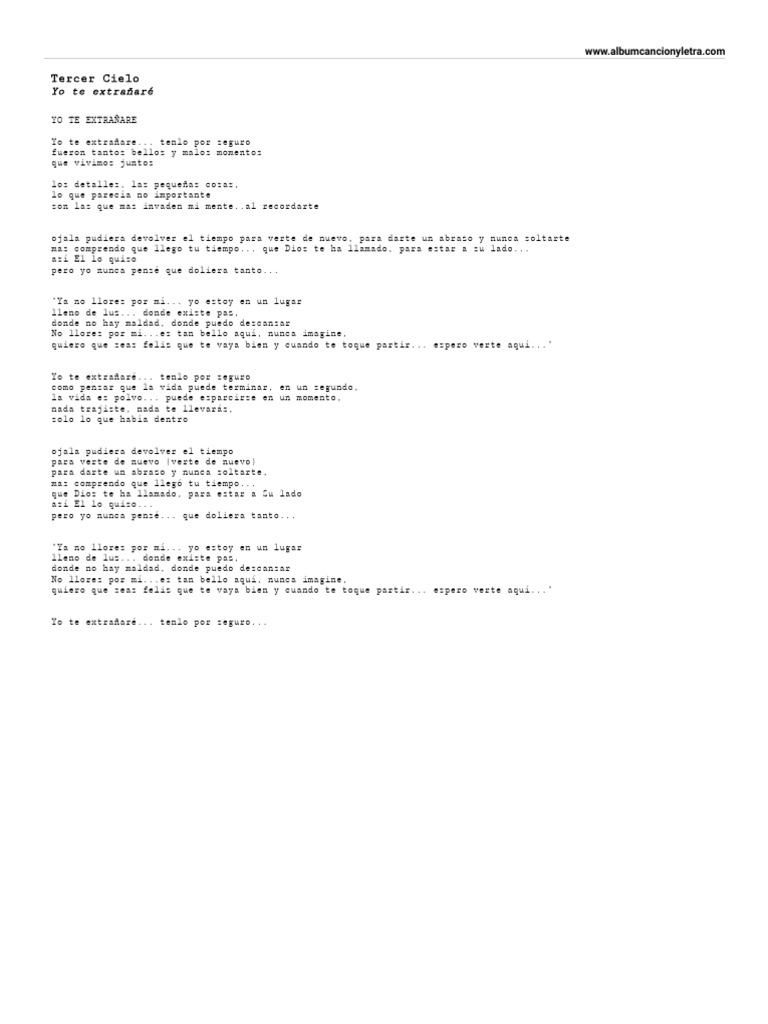 Yo Te Extrañaré de Tercer Cielo | PDF