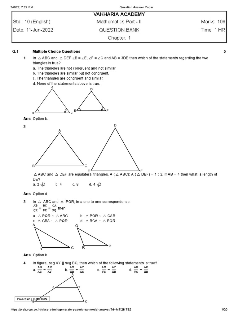 Chap 1 - Answer Paper | PDF | Triangle | Area